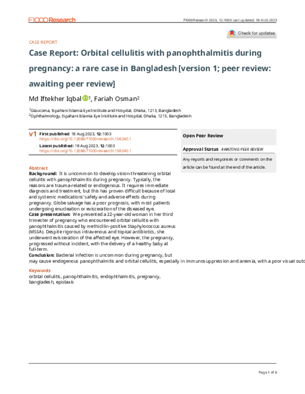 (PDF) Case Report: Orbital cellulitis with panophthalmitis during pregnancy: a rare case in ...