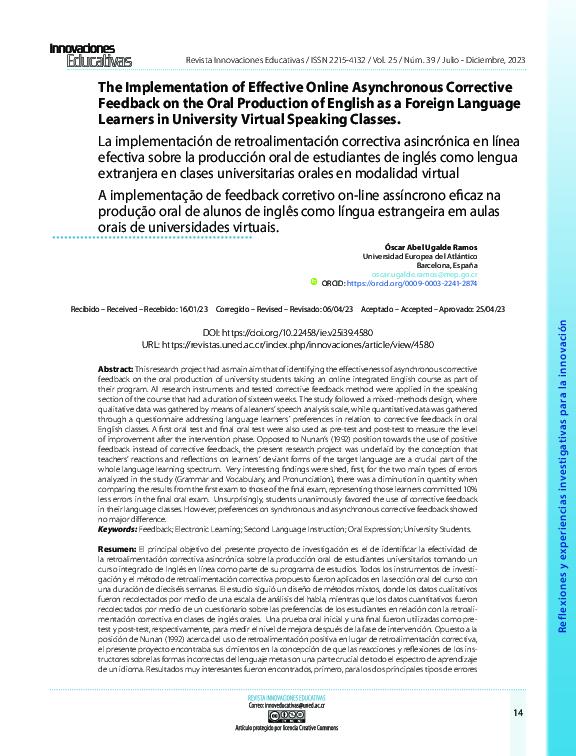 (PDF) The Implementation of Effective Online Asynchronous Corrective Feedback on the Oral ...