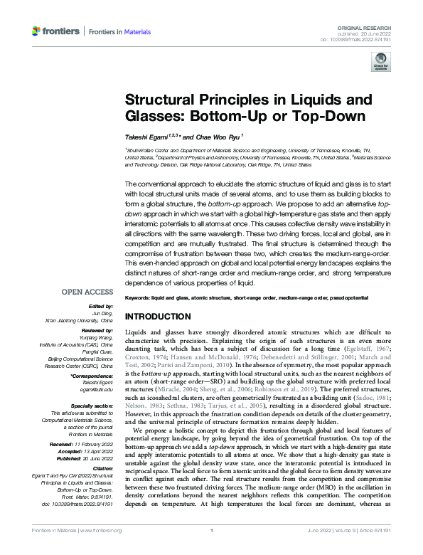 (PDF) Structural Principles in Liquids and Glasses: Bottom-Up or Top-Down