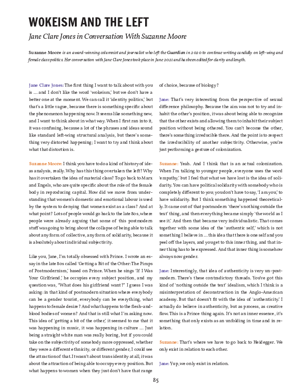 (PDF) Wokeism and the Left: A Conversation with Suzanne Moore