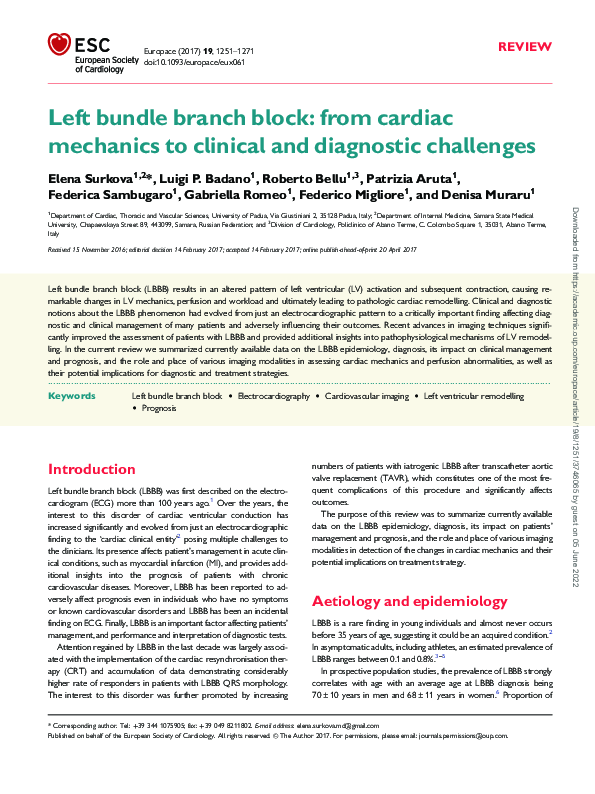 (PDF) Left bundle branch block: from cardiac mechanics to clinical and ...
