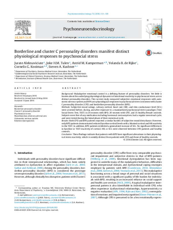 (PDF) Borderline and cluster C personality disorders manifest distinct ...