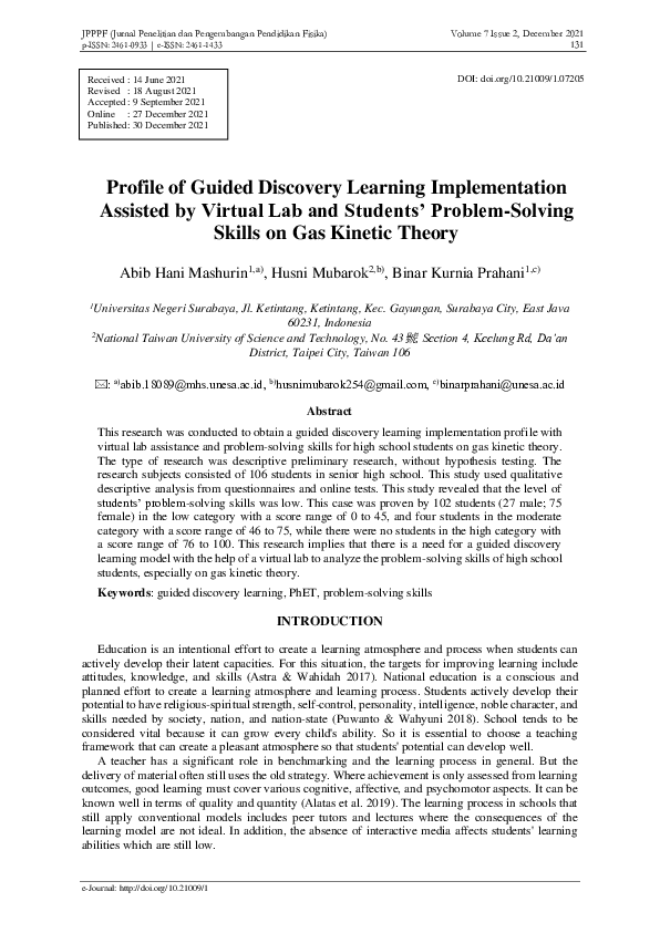 (PDF) Profile of Guided Discovery Learning Implementation Assisted by Virtual Lab and Students ...