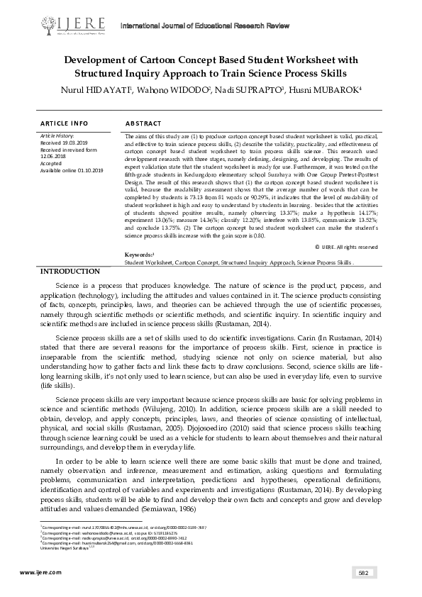 (PDF) Development of Cartoon Concept Based Student Worksheet with Structured Inquiry Approach to ...