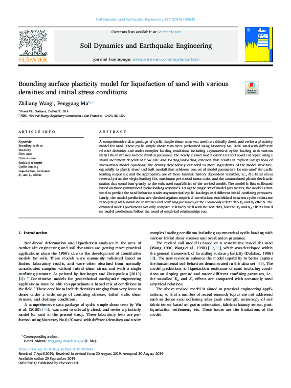 (PDF) Bounding surface plasticity model for liquefaction of sand with ...