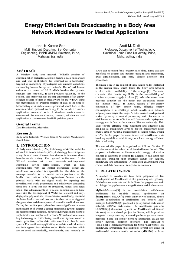 (PDF) Energy Efficient Data Broadcasting in a Body Area Network Middleware for Medical Applications
