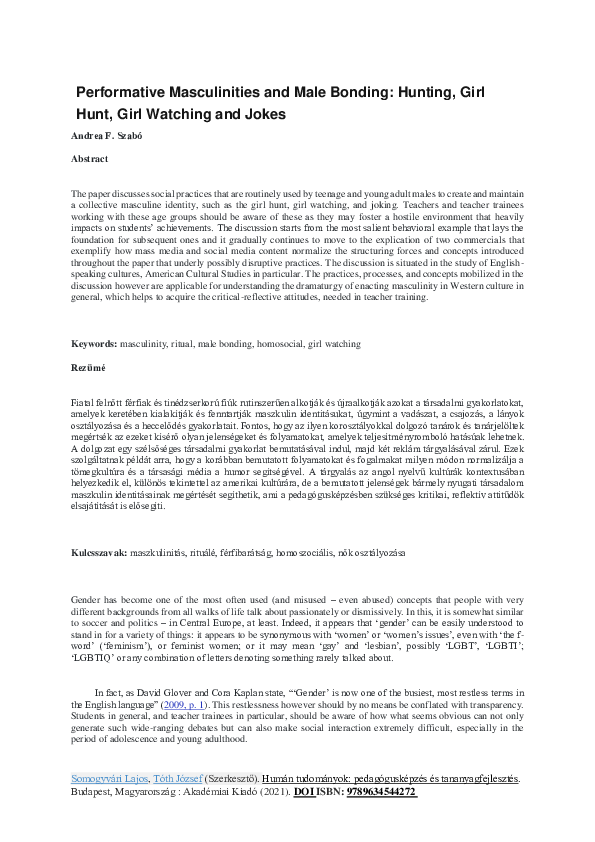 (PDF) Performative Masculinities and Male Bonding: Hunting, Girl Hunt ...