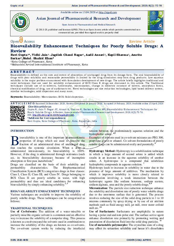 (PDF) Bioavailability Enhancement Techniques for Poorly Soluble Drugs ...