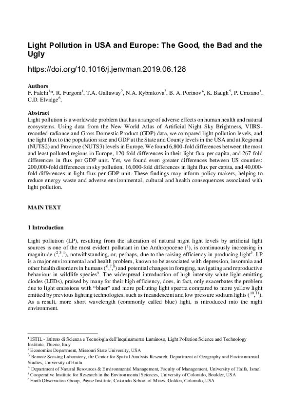 (PDF) Light pollution in USA and Europe: The good, the bad and the ugly