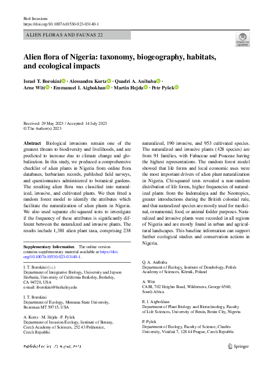 (PDF) Alien flora of Nigeria: taxonomy, biogeography, habitats, and ...