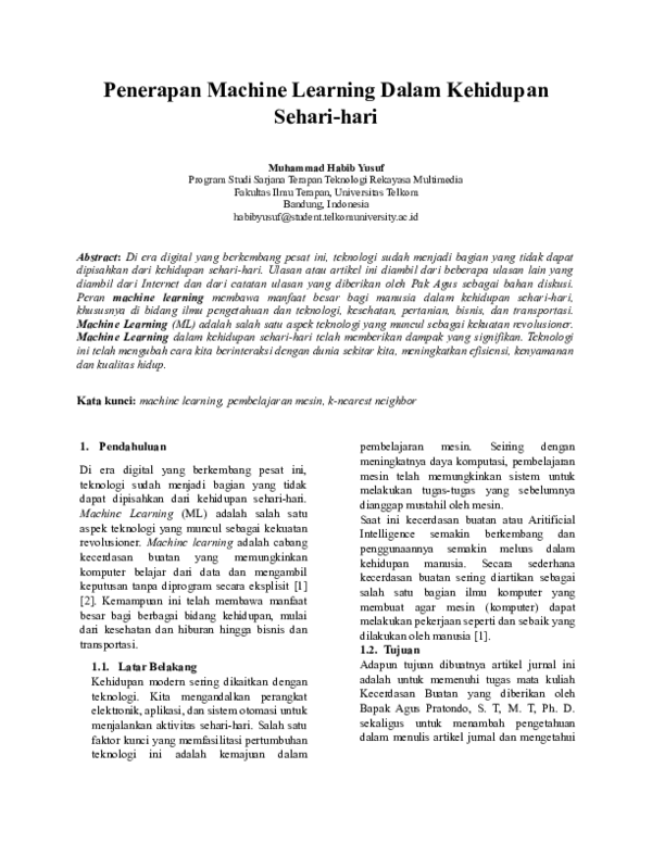(DOC) Penerapan Machine Learning Dalam Kehidupan Sehari-hari (DOC) Penerapan Machine Learning Dalam Kehidupan Sehari-hari