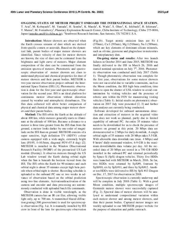 (PDF) On-Going Status of METEOR Project Onboard the International Space ...