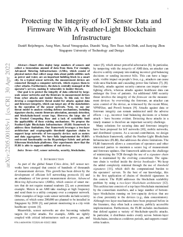 (PDF) Protecting the Integrity of IoT Sensor Data and Firmware With A Feather-Light Blockchain ...