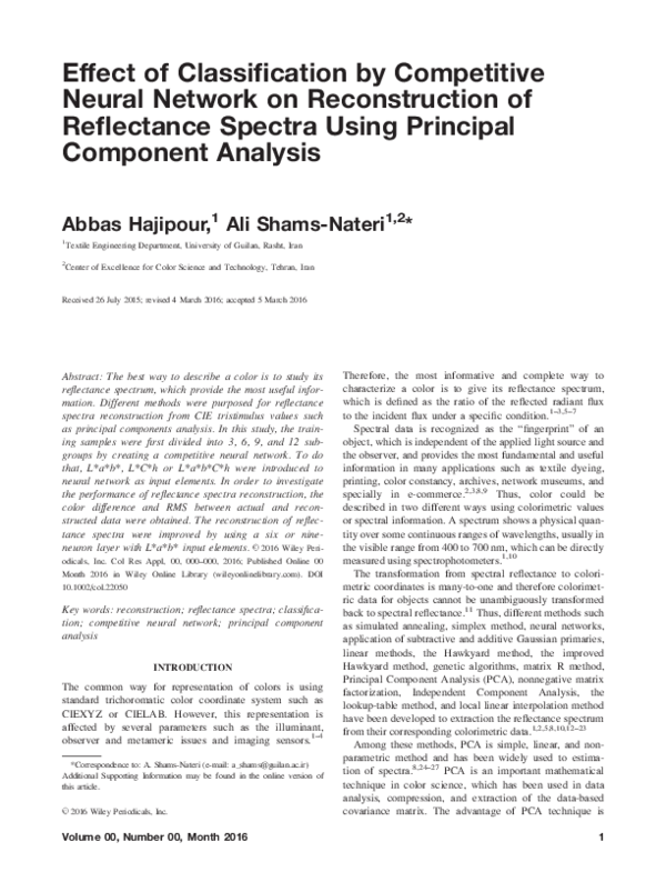 (PDF) Effect of classification by competitive neural network on reconstruction of reflectance ...