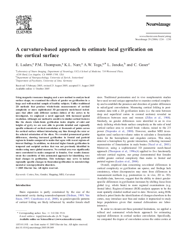 (PDF) A curvature-based approach to estimate local gyrification on the cortical surface ...