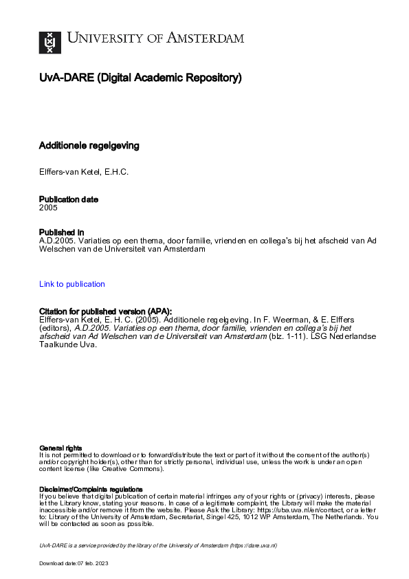 (PDF) Additionele regelgeving | els elffers - Academia.edu