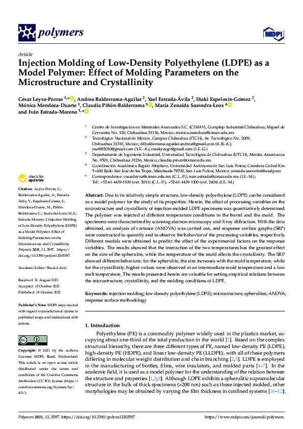 Pdf Injection Molding Of Low Density Polyethylene Ldpe As A Model