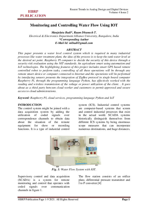 (PDF) Monitoring and Controlling Water Flow Using IOT
