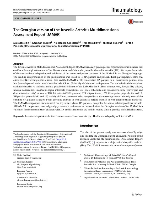 (PDF) The Georgian version of the Juvenile Arthritis Multidimensional ...