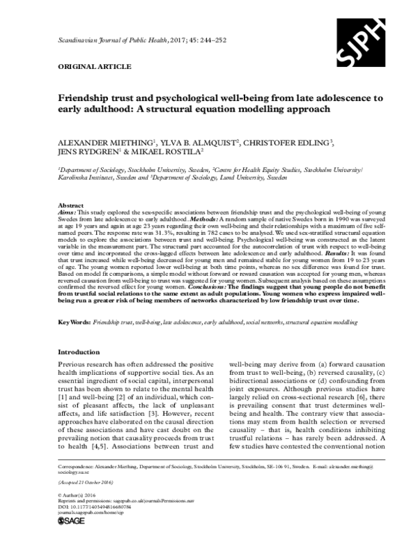 (PDF) Friendship trust and psychological well-being from late ...