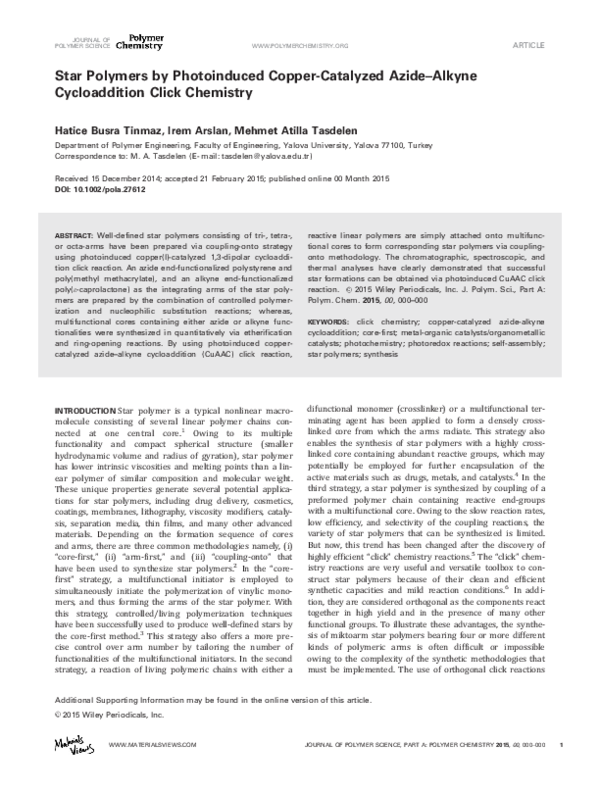 (PDF) Star polymers by photoinduced copper-catalyzed azide-alkyne ...