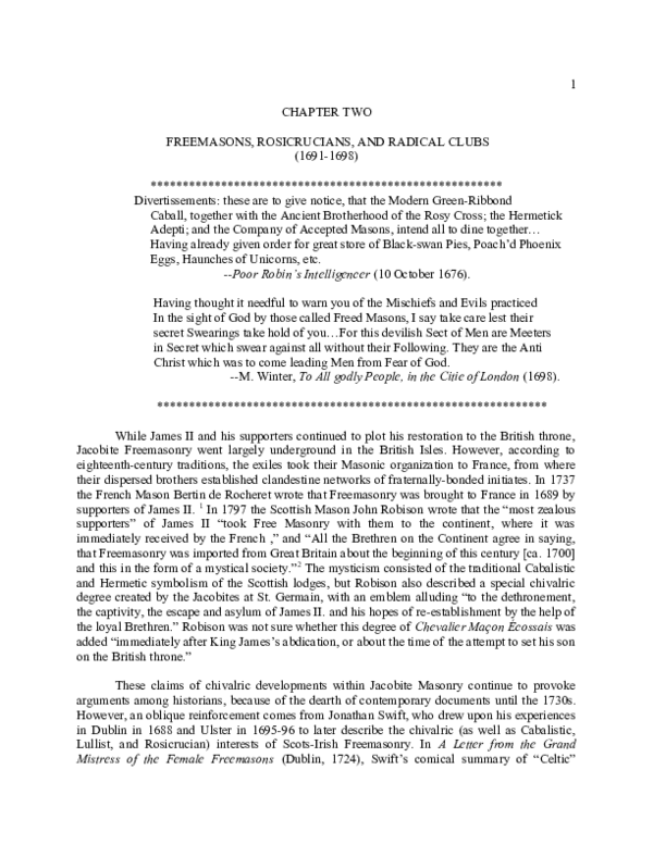 (DOC) FM-CH.2 (2)--Freemasons, Rosicrucians, and Radical Clubs (1691-1703)
