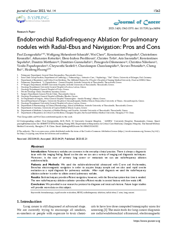 (PDF) Endobronchial Radiofrequency Ablation for pulmonary nodules with Radial-Ebus and ...