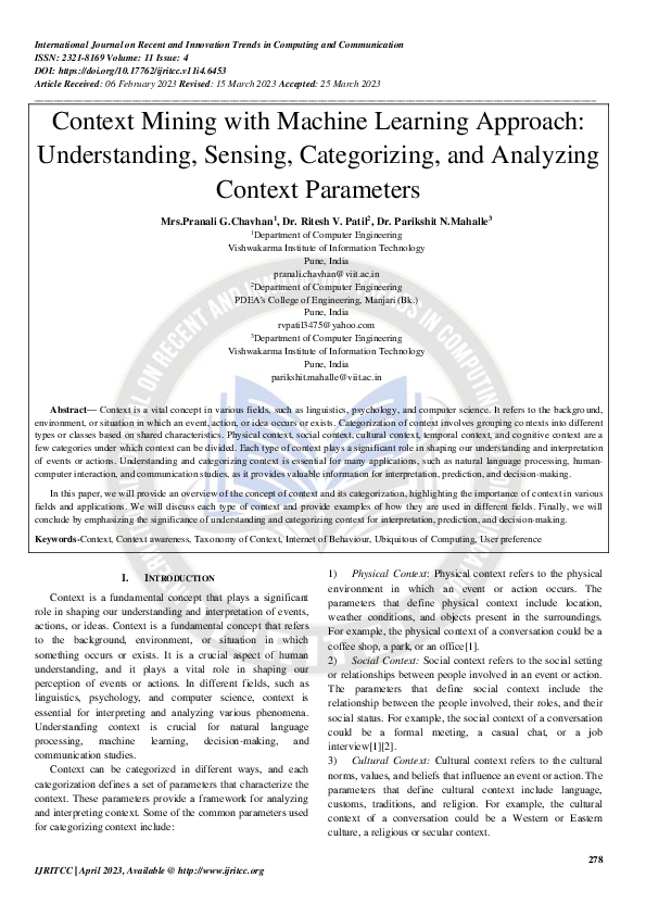 (PDF) Context Mining with Machine Learning Approach: Understanding, Sensing, Categorizing, and ...