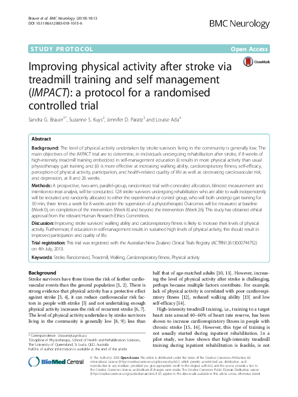 (PDF) IMproving Physical ACtivity after stroke via Treadmill training ( IMPACT ) and self ...