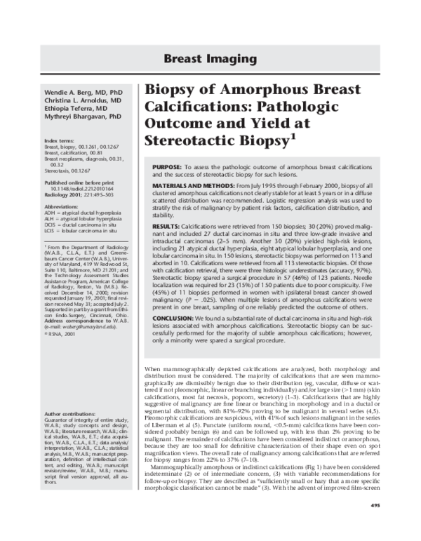 (PDF) Biopsy of Amorphous Breast Calcifications: Pathologic Outcome and ...