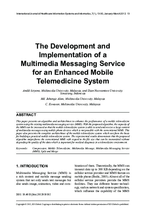 (PDF) The Development and Implementation of a Multimedia Messaging Service for an Enhanced ...