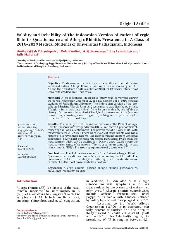 (PDF) Validity and Reliability of The Indonesian Version of Patient ...