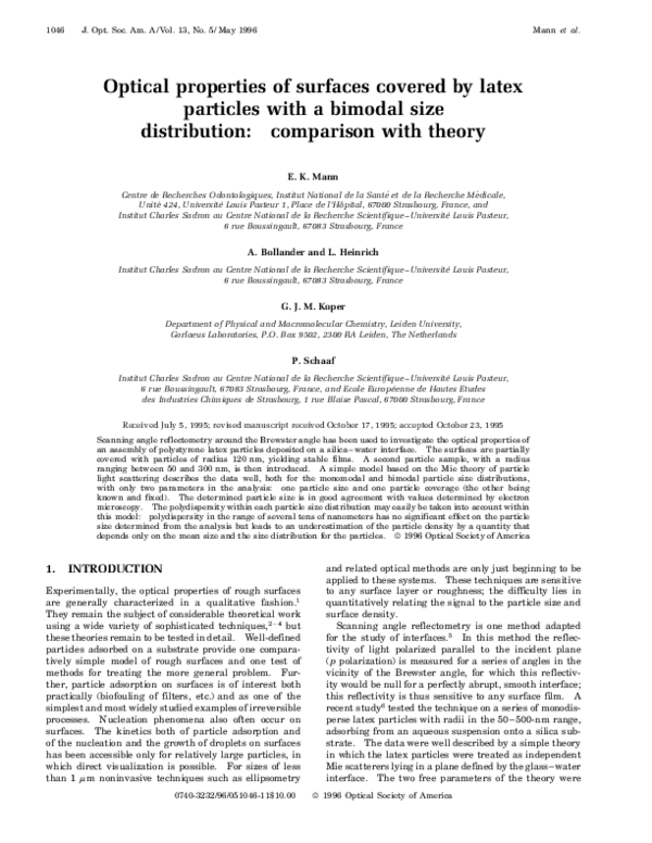 (PDF) Optical properties of surfaces covered by latex particles with a bimodal size distribution ...