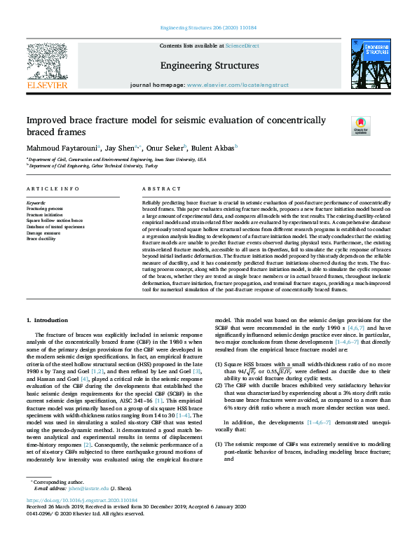 (PDF) Improved brace fracture model for seismic evaluation of concentrically braced frames ...