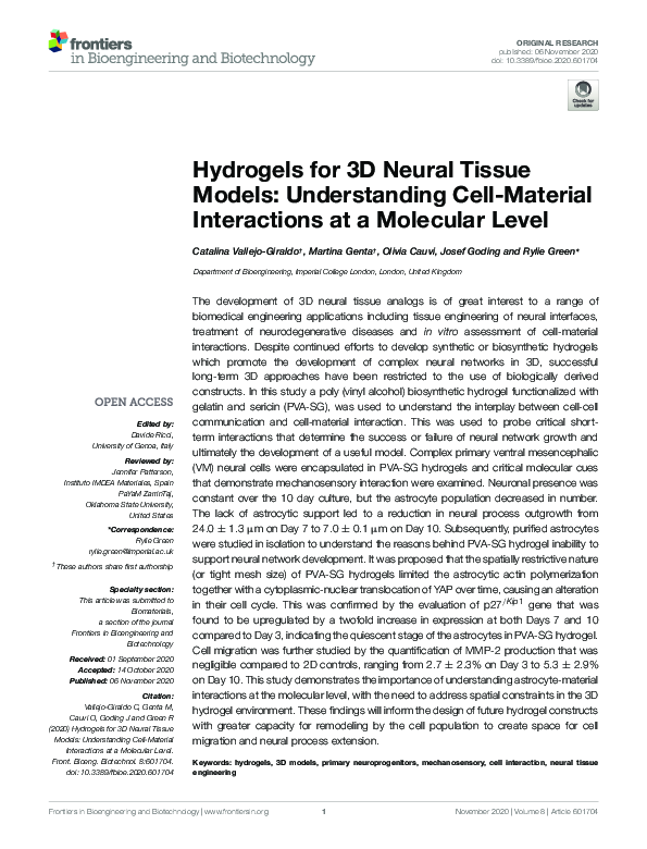 (PDF) Hydrogels for 3D Neural Tissue Models: Understanding Cell ...