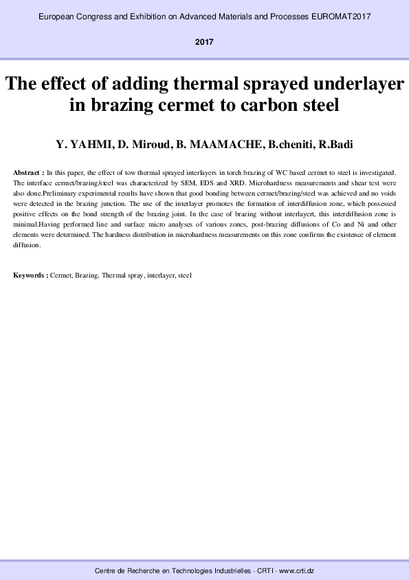 (PDF) The effect of adding thermal sprayed underlayer in brazing cermet ...