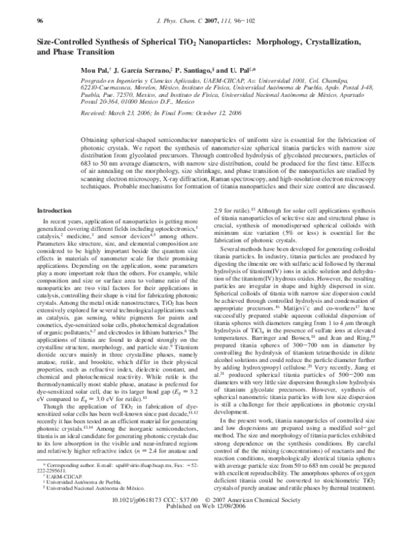 (PDF) Size-Controlled Synthesis of Spherical TiO2 Nanoparticles: Morphology, Crystallization ...