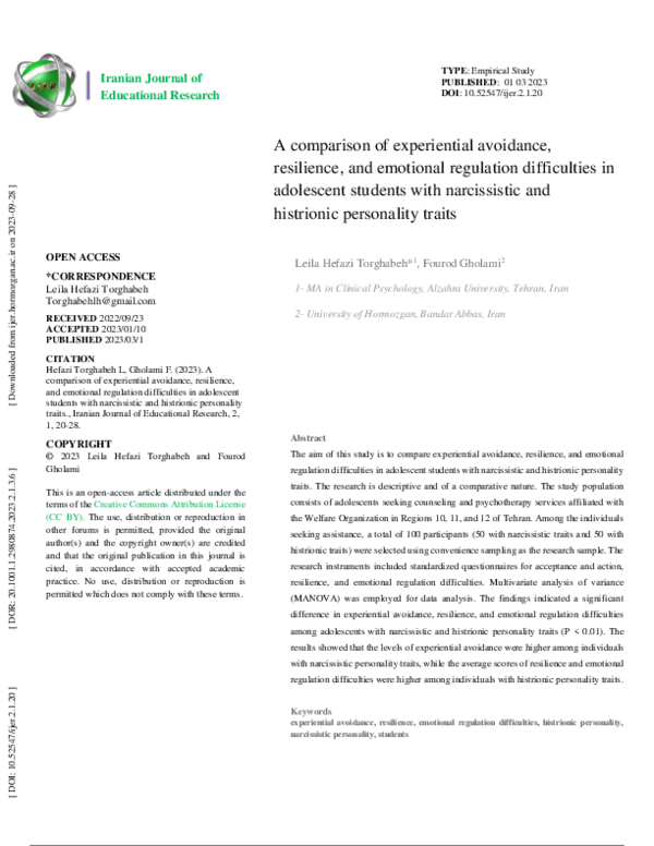 Pdf A Comparison Of Experiential Avoidance Resilience And Emotional