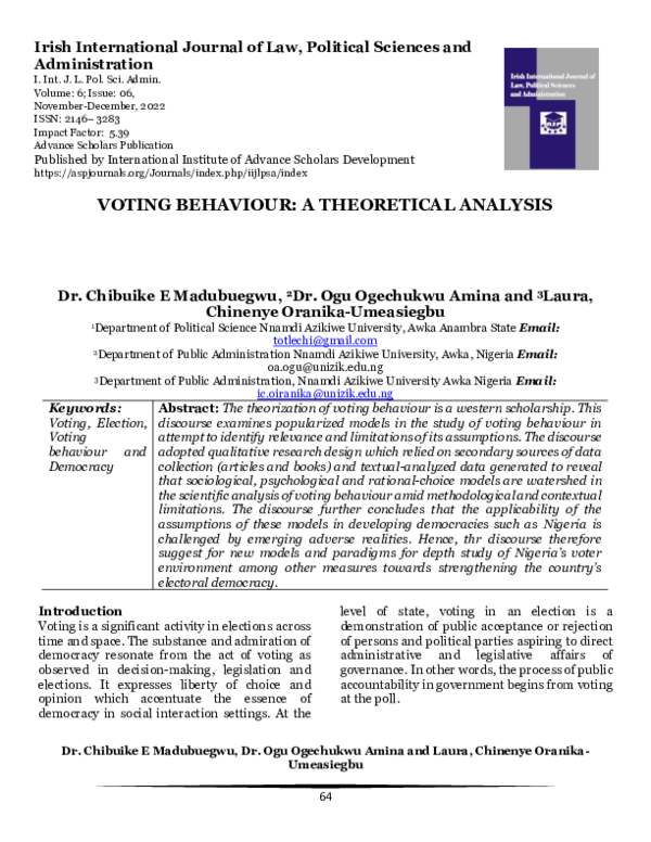 (PDF) VOTING BEHAVIOUR: A THEORETICAL ANALYSIS
