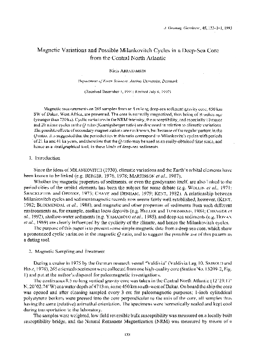 Magnetic Variations and Possible Milankovitch Cycles in a Deep-Sea Core ...