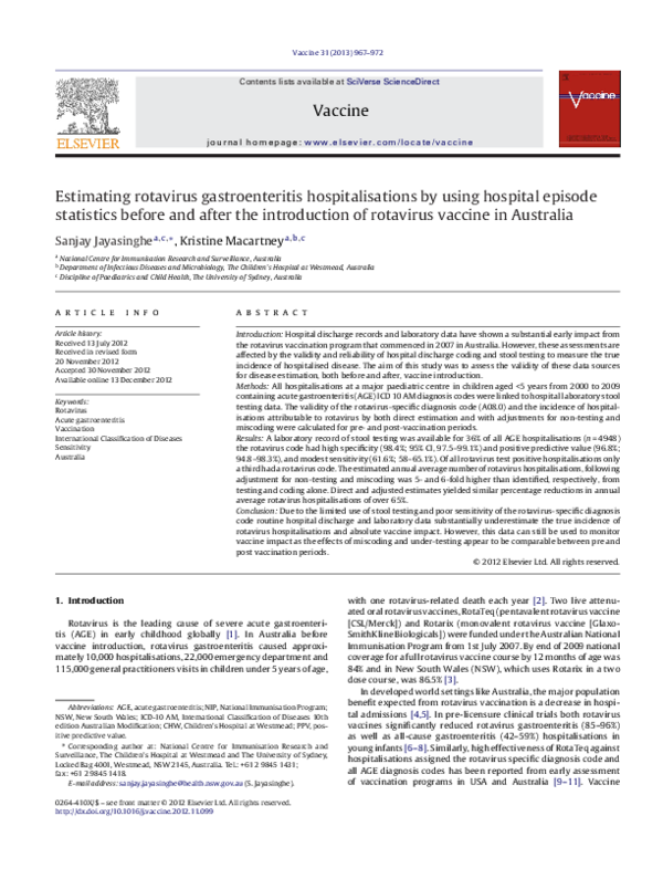 (PDF) Estimating rotavirus gastroenteritis hospitalisations by using ...