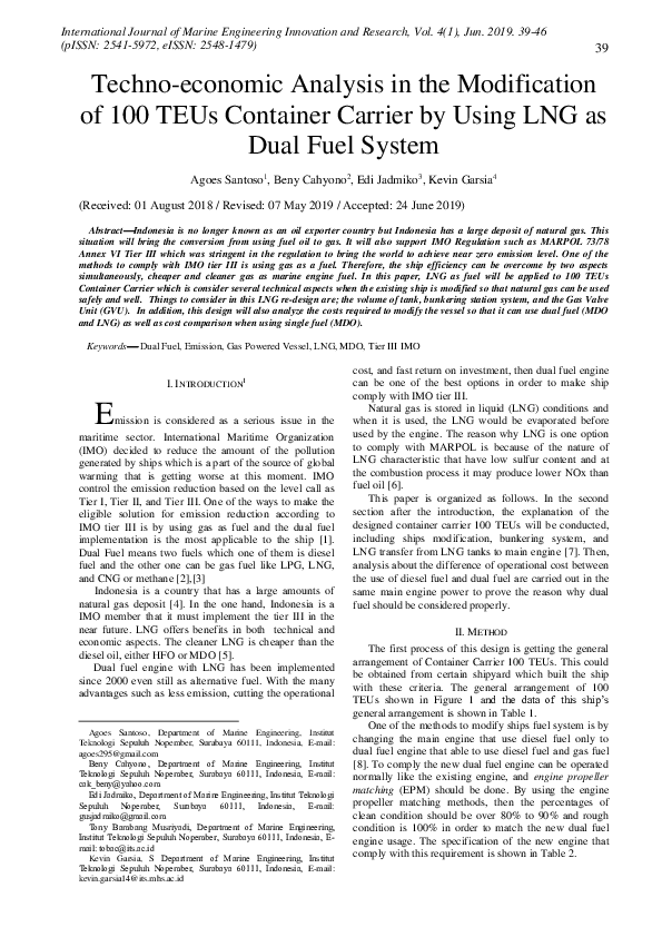 (PDF) Techno-economic Analysis in the Modification of 100 TEUs Container Carrier by Using LNG as ...