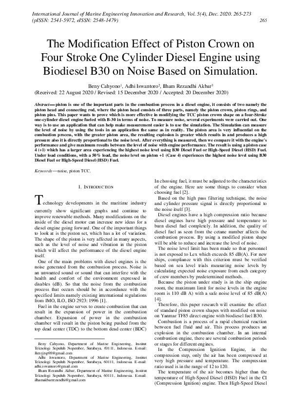 (PDF) The Modification Effect of Piston Crown on Four Stroke One ...