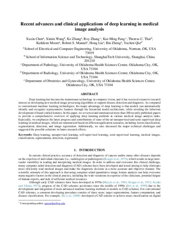 (PDF) Recent advances and clinical applications of deep learning in medical image analysis