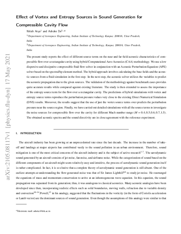 (PDF) Effect of vortex and entropy sources in sound generation for ...