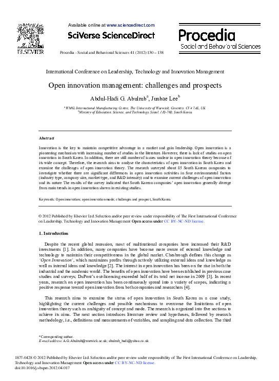 (PDF) Open innovation management: challenges and prospects