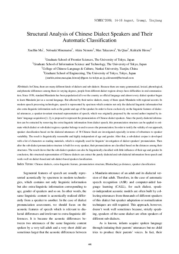(PDF) Structural Analysis of Chinese Dialect Speakers and Their Automatic Classification
