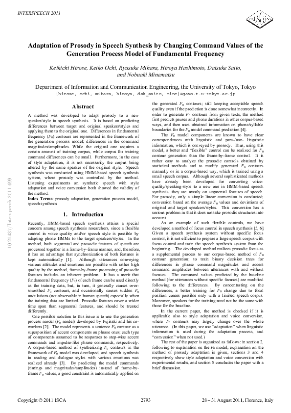 (PDF) Adaptation of prosody in speech synthesis by changing command values of the generation ...