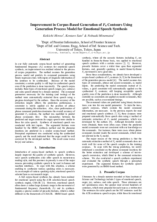 (PDF) Improvement in corpus-based generation of F0 contours using generation process model for ...