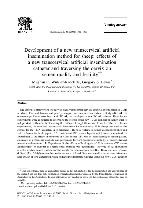 (PDF) Development of a new transcervical artificial insemination method for sheep: effects of a ...